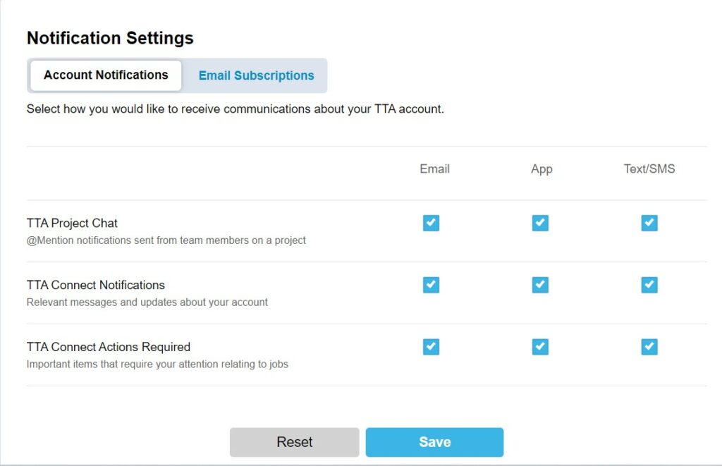 TTA Connect Help Center - Notification Settings - TTA Connect Help Center